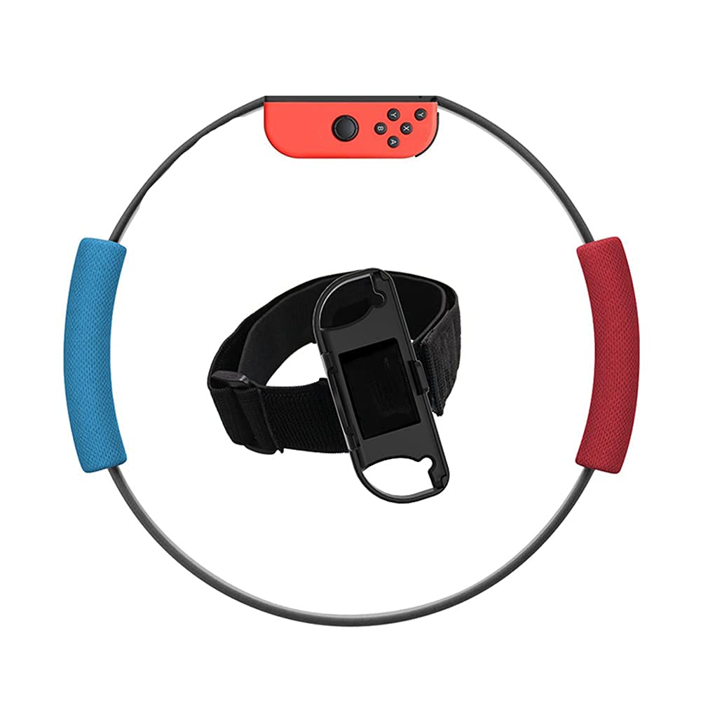 1 Leg Strap and 2 Ring-Con Grips Ring-Con for Nintendo Switch Fit Adventure Game,Non-Slip Grips and Adjustable Leg Strap Compatible with Switch Fitness Yoga Ring Con Accessorise (Red Blue)