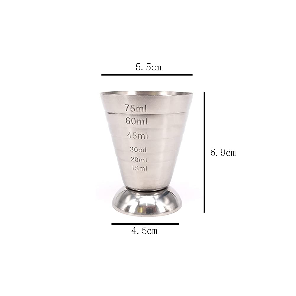 1 Piece Cocktail Jigger Measuring Cup Cocktail Measuring Cup Stainless Steel Bar Jigger Three Scales Coffee Measuring Jigger Up to 2.5oz, 5Tbsp, 75ml(Silver)
