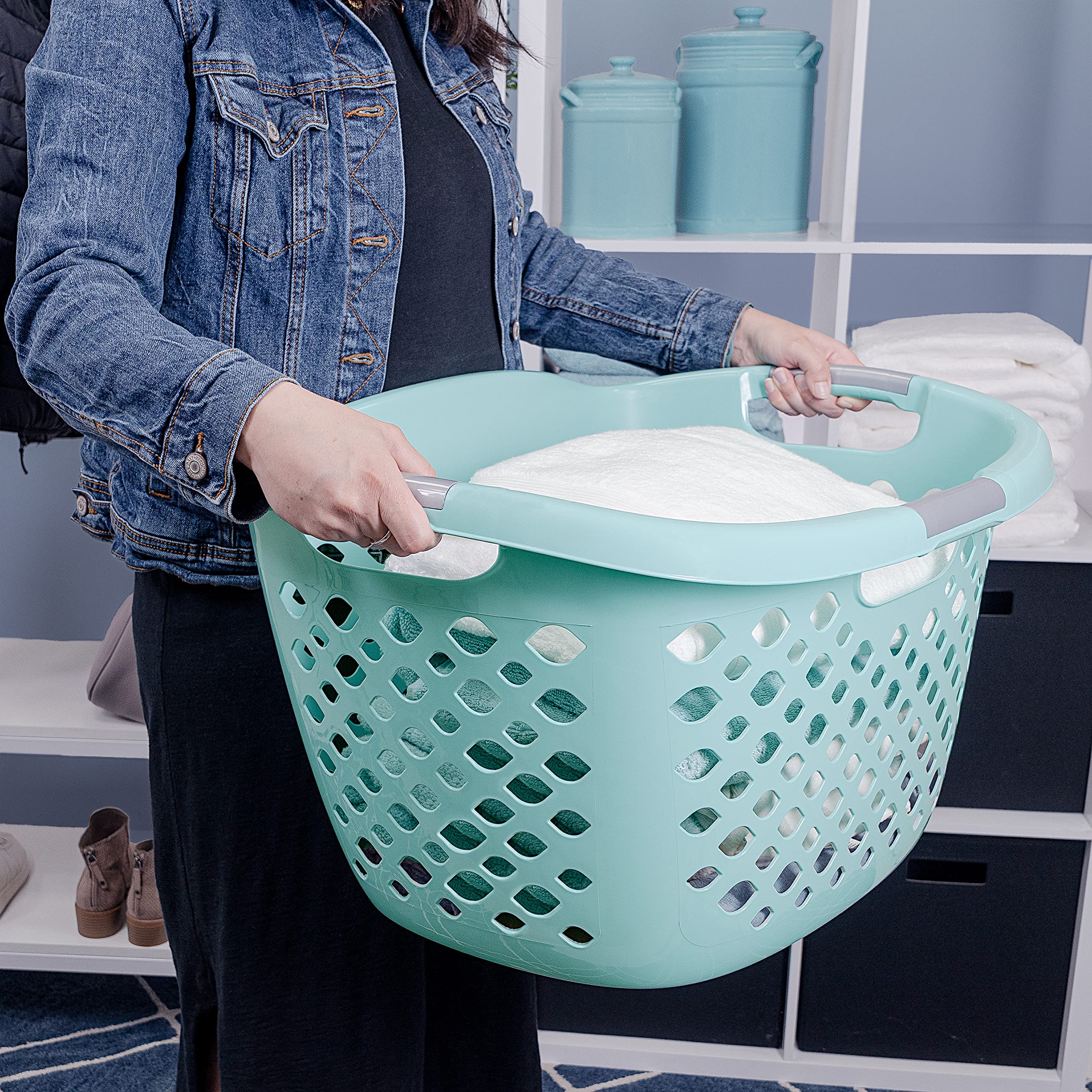 1.8 Bushel Hip Grip Plastic Laundry Basket, Teal, Adult/Tween