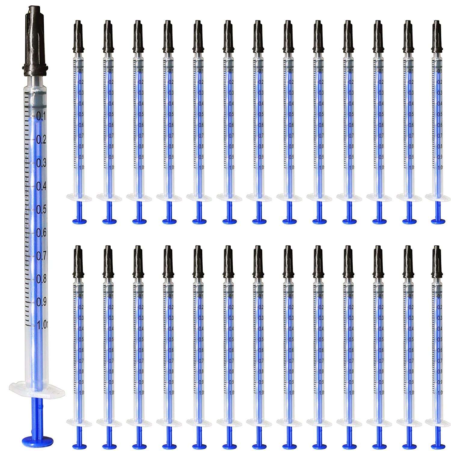 100 Pack Plastic Syringe with Cap, 1ml 1cc Syringe without Needle, Non-Sterile, Not for Injection