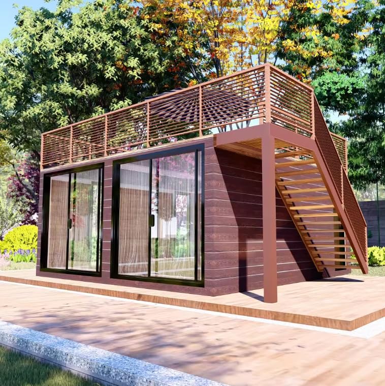 1 Bedroom 20FTX10FT Container House Prefab Tiny Home to Live in for Adults Mini Foldable Mobile Home Modular Guest Homes kit casas prefabricadas para Vivir with Water & Electricity Terrace