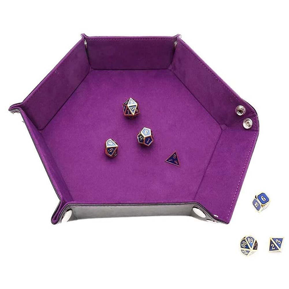 1 Piece Dice Holder Dice Pad Dice Rolling Tray PU Leather Dice Tray Hexagonal Folding Dice Tray for Dice Gaming and Other Table Games, Purple