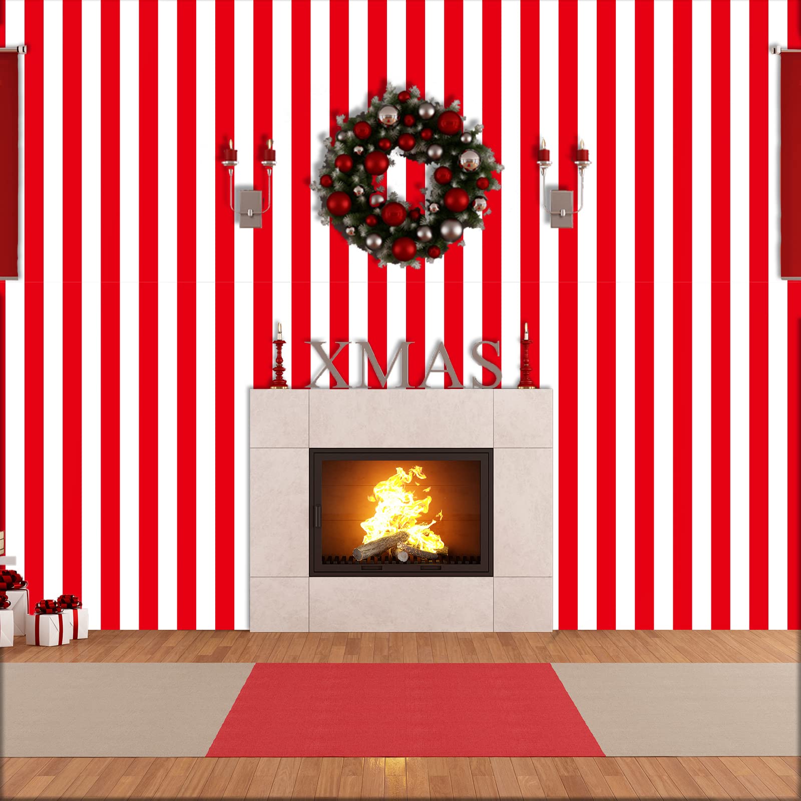 100Ft Long Tablecloth Roll Red and White Striped Tablecloth Carnival Circus Tent Party Supplies Christmas Plastic Picnic Table Cover for Birthday Halloween Party Circus Backdrop Banner Decoration