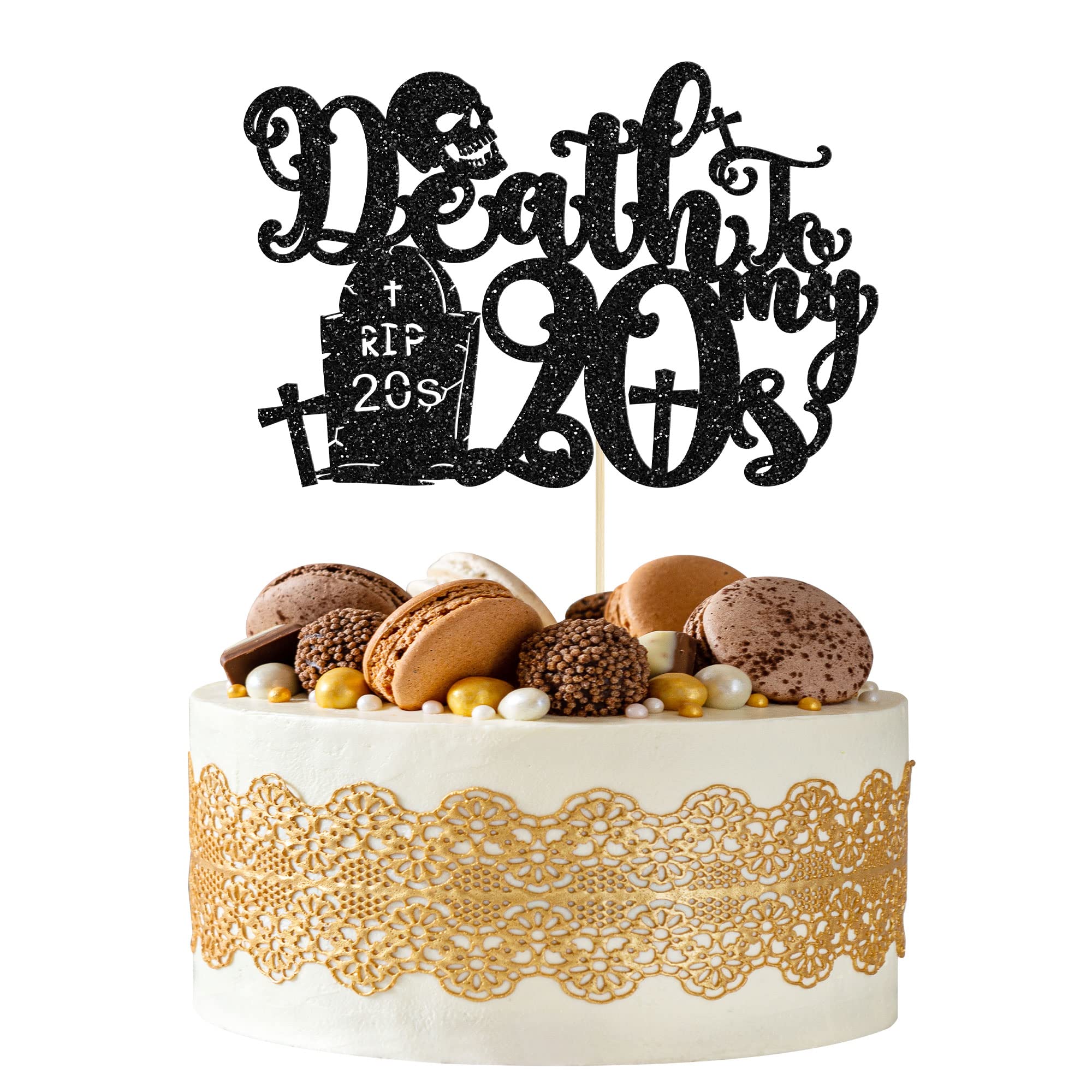 1 Pack Black Glitter Death to My 20’s Cake Topper Rip Twenties/Cheers to 30 Years/Happy 30th Birthday Cake Topper Decorations for Death to My Youth 30th Birthday Party Decorations