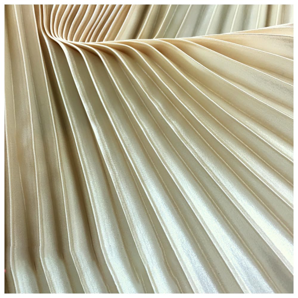 1 Meter Satin Pleated Fabric Line Texture Stripe Accordion Plisse Fabric for Dress Skirt Sewing Material 59 inches Width MM312AM (Apricot)