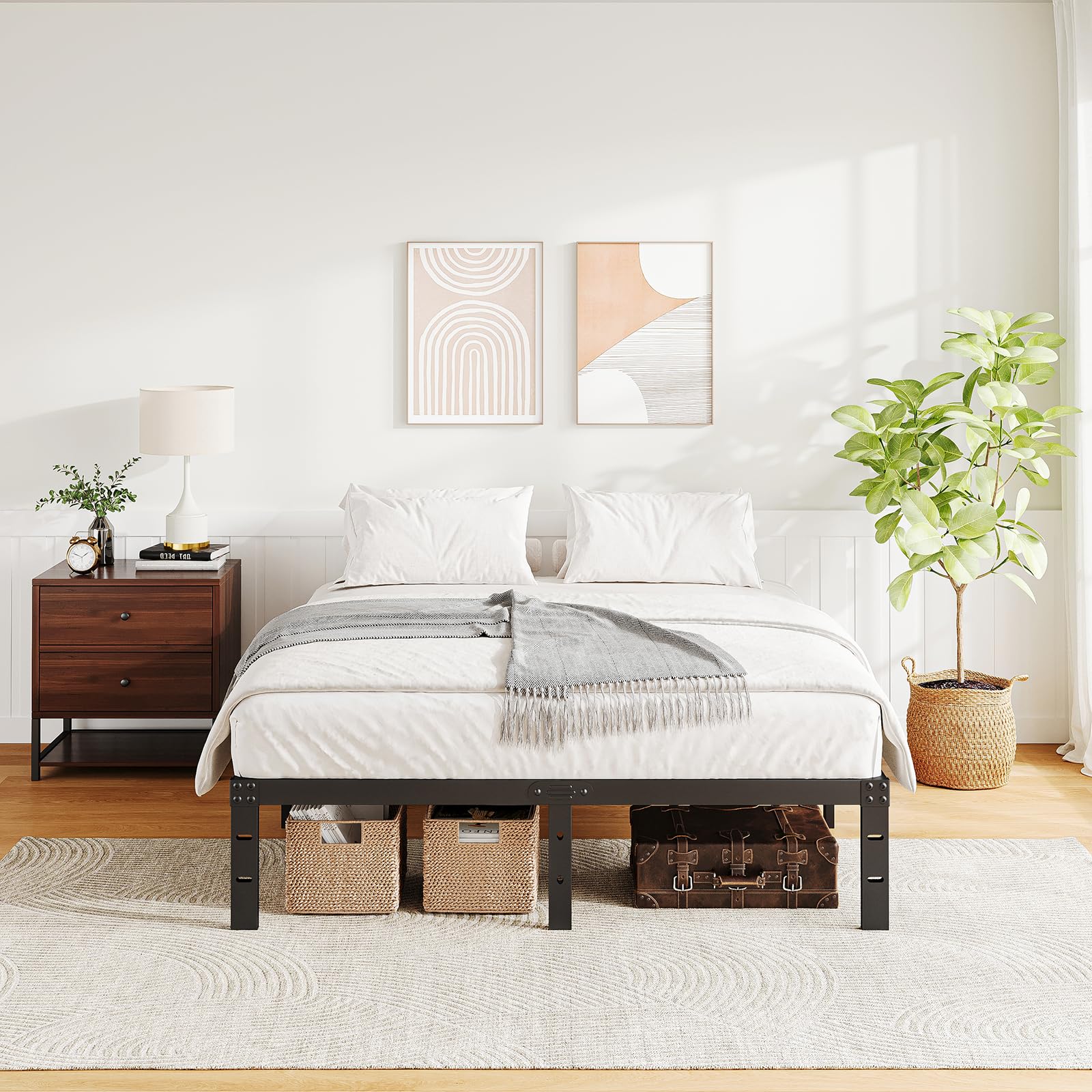 10 Inch Queen Bed Frame No Box Spring Needed, Metal Platform Bed Frame Queen Size, Easy Assembly Heavy Duty Noise Free, Black