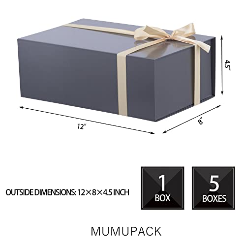 1 Pack grey Gift Box 12x8x4.5 Inches Large Gift Boxes with Lids and Magnetic Closure Collapsible Gift Boxes with Card and Ribbon for Presents Men Gift Wedding Male Birthday Graduation Merry Christmas