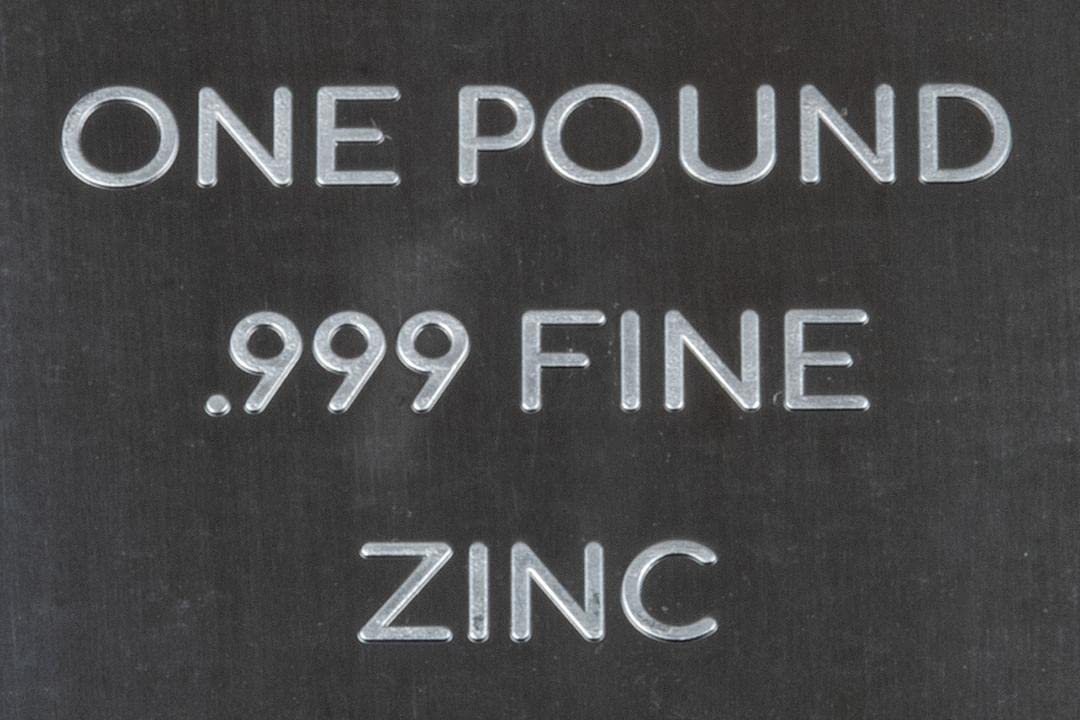 1 Pound .999 Pure Zinc Bar Bullion with Element Design - Unique Metals
