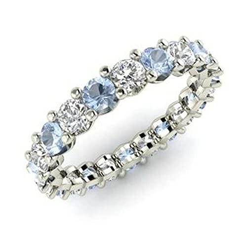 1 4/5 CT Round Shape Simulated Blue Aquamarine & White Cubic Zirconia Full Eternity Wedding Anniversary Engagement Ring in 14K White Gold Plated 925 Sterling Silver (1.80 Cttw) Ring Size - 8.5