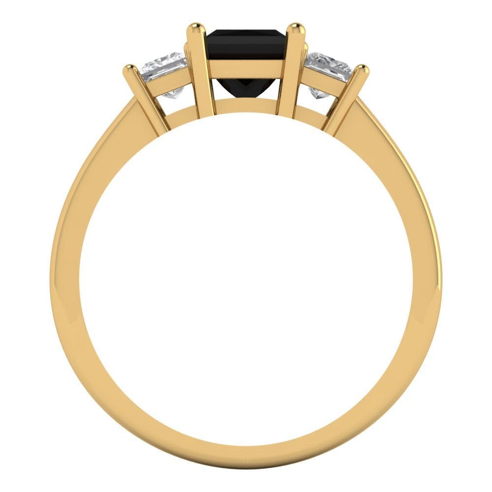 0.89ct Princess cut 3 stone Solitaire W/accent Black Onyx Wedding Bridal art deco Anniversary Ring 14k Yellow Gold 9