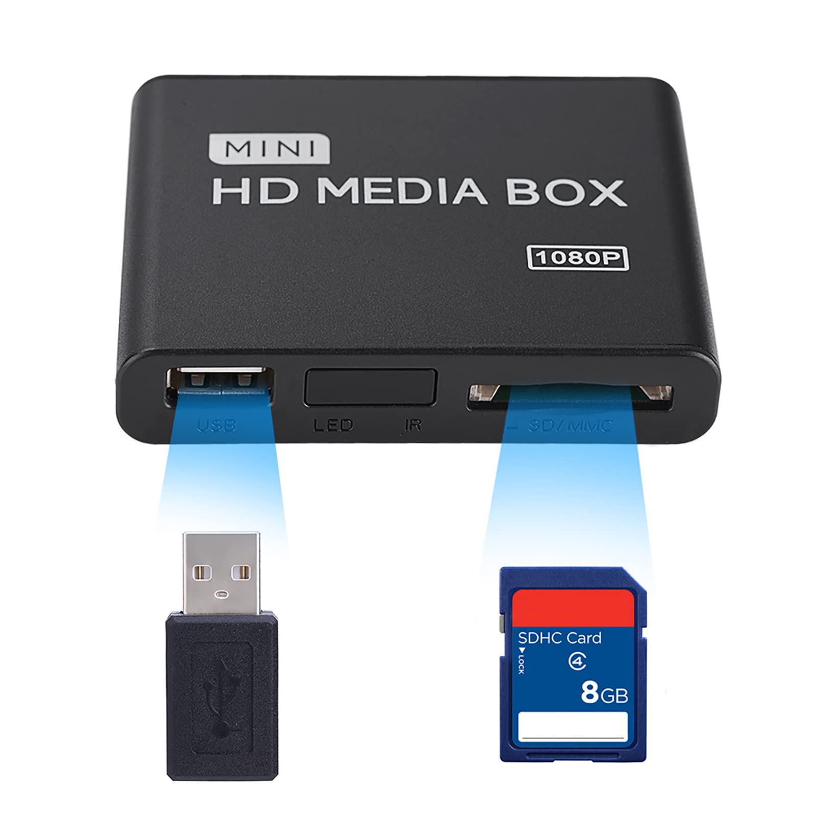 1080P Full-HD Digital Media Player, HDMI/AV/VGA Output, 7.1 Surround Sound, HDMI Media Player with Remote Control, 1080P HDMI TV Media Player for USB MMC RMVB MP3 AVI MKV(US Plug)