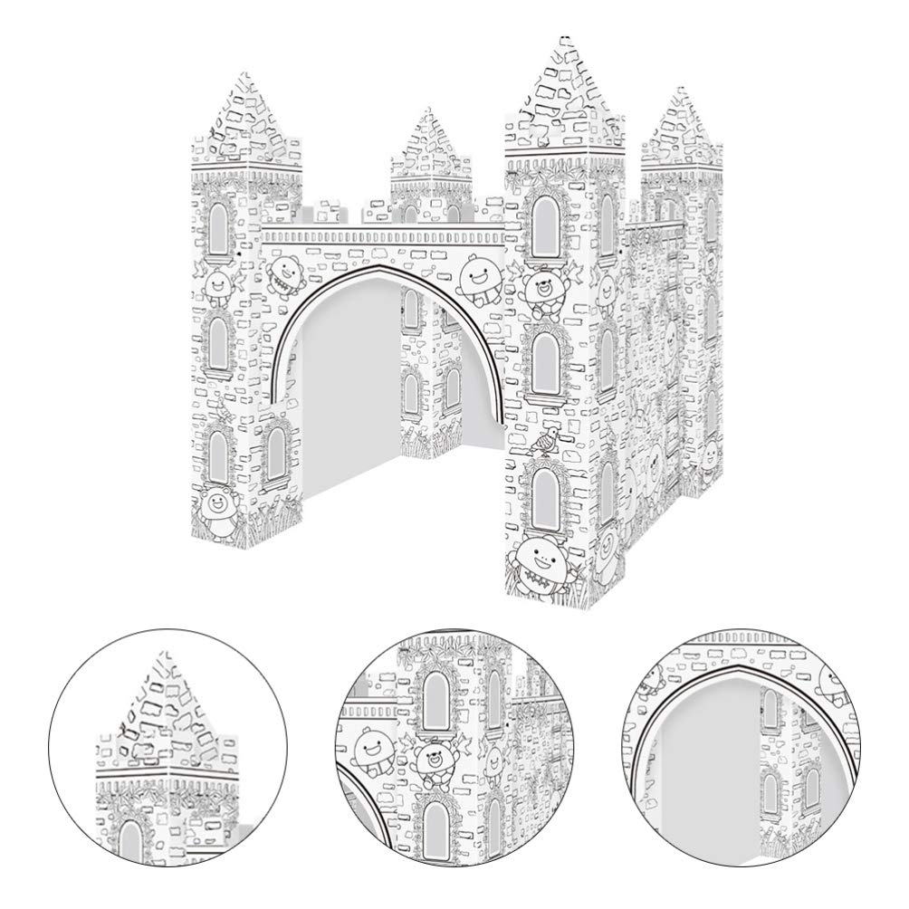 1 Set Colorizing 3D Castle Paper Fairy Tale Castle Paintable Cardboard Castle Kids Art Craft Supplies for Indoor Outdoor Fun