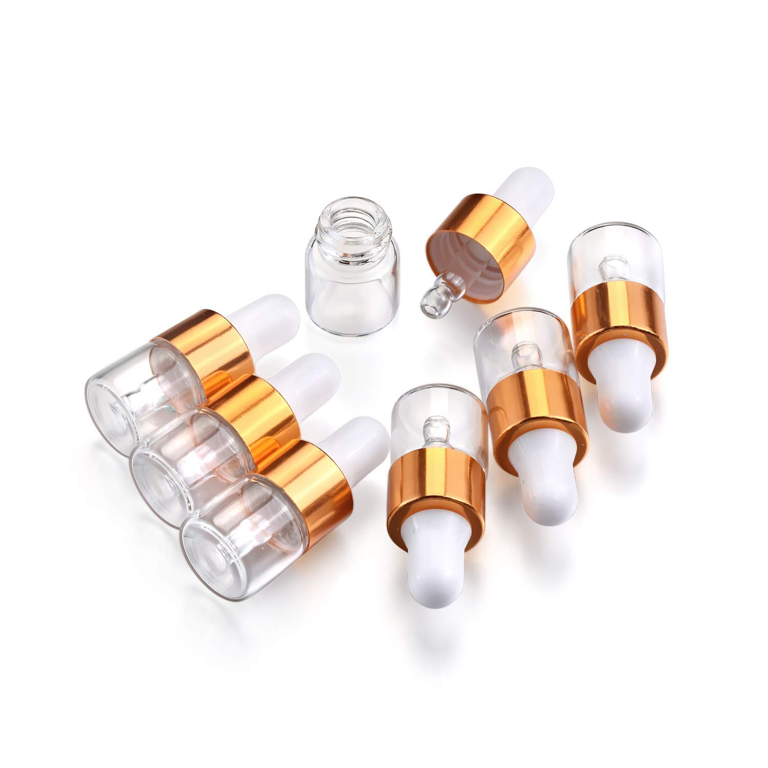 100,1ml (1/4 dram) Clear Glass Dropper Bottle,Empty Essential Oil Dropper Bottle Mini Glass Eye Dropper Vials With Pipette For Travel,Sample Test Perfume Liquid Container-1 Funnel&3 Dropper included