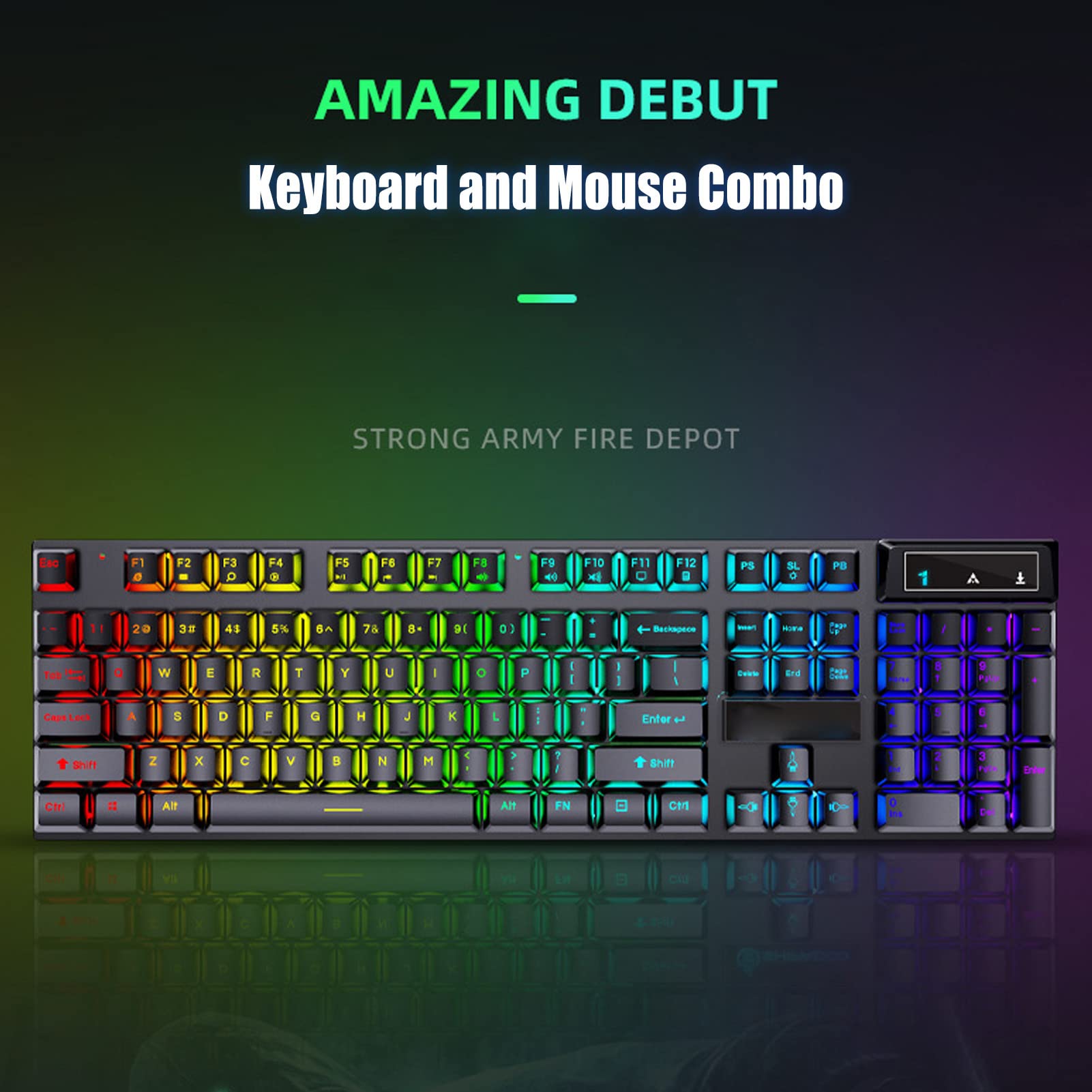 070 Gaming Keyboard and Mouse Combo Professional 104 Keys LED Backlit Ergonomic Waterproof Quick Response Gaming Mouse and Keyboard Set for Gaming Home Office (d500 Word Transparent Black Suit)
