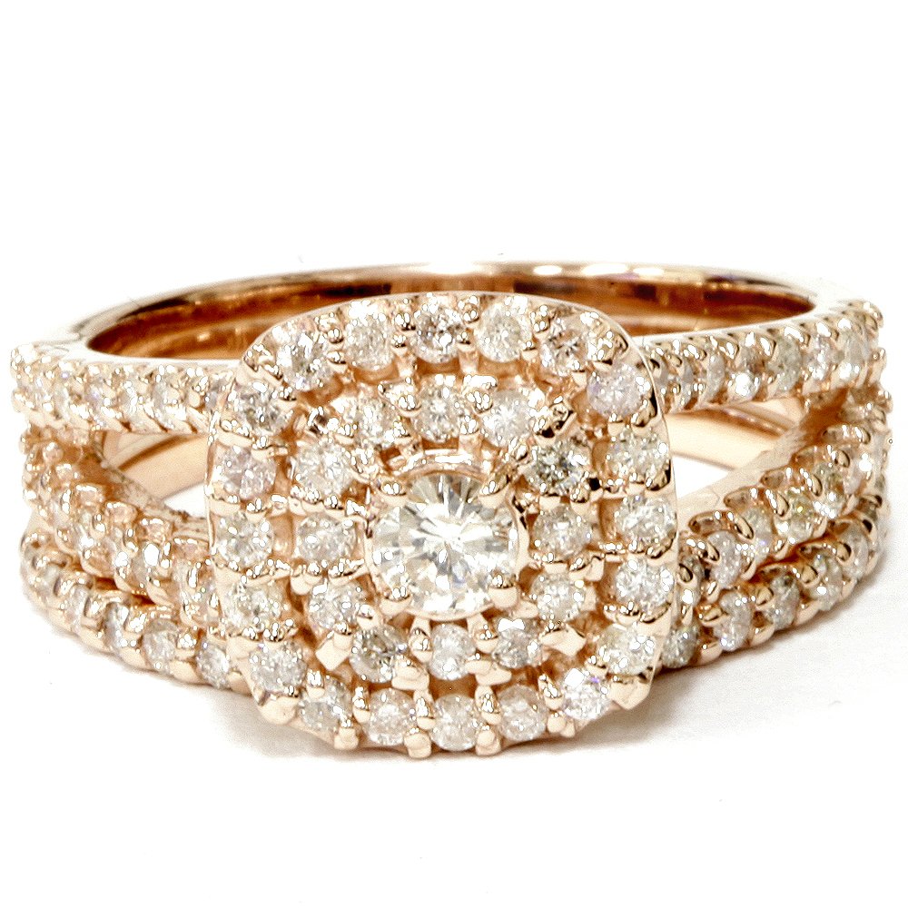 1 1/10ct Diamond Cushion Halo Engagement Wedding Ring Set 10k Rose Gold - Size 6.5