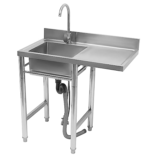 1 Compartment Stainless Steel Kitchen Sink,Free Standing Single Bowl Commercial Sink,for Outdoor Indoor, Kitchen,Garage, Restaurant,Laundry/Utility Room(35.4" W x 21.2" D x 39.3" H)