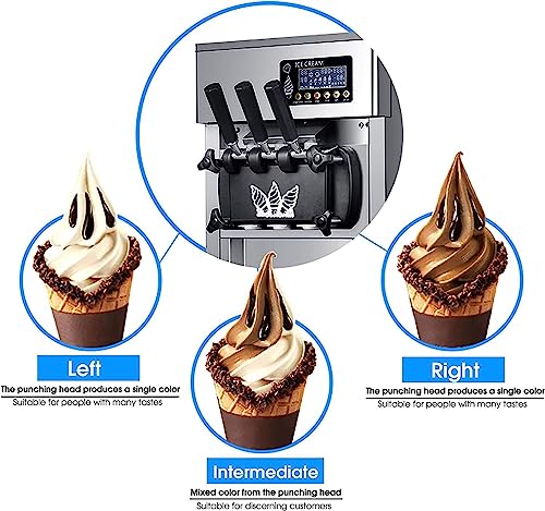 1200W Commercial Soft Serve Ice Cream Maker, 16~18L/H Slushy Ice Cream Machine Professional with LED Display - 3 Tastes, CE/FCC/CCC
