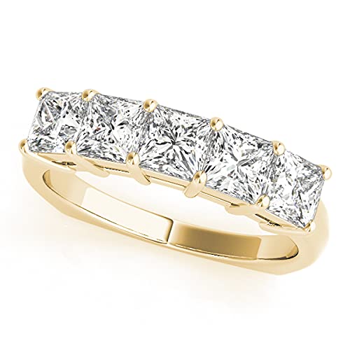 1 Carat 14K Yellow Gold Round 7-Stone Diamond Wedding Anniversary Stackable Ring Band Luxury Collection (D-E Color VS1-VS2 Clarity)