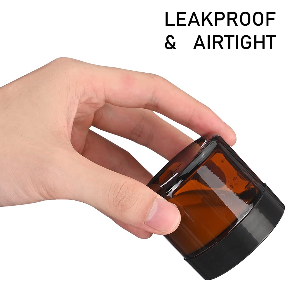 1 oz Glass Jars with Lids, Bumobum 4 pack Small Jars Amber with White Labels & Inner Liners, 30 ml Empty Round Cosmetic Containers for Sample, Powder, Cream, Lotion, Spice