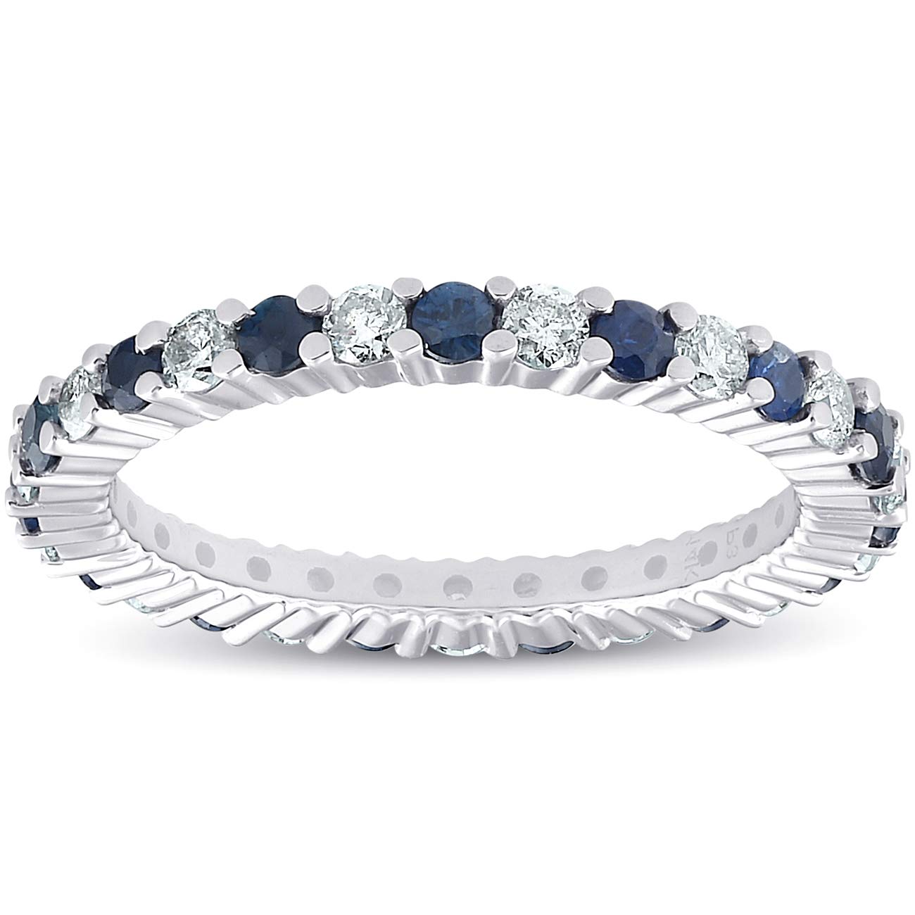 1 cttw Blue Sapphire Diamond Wedding Eternity Ring 14k White Gold - Size 5