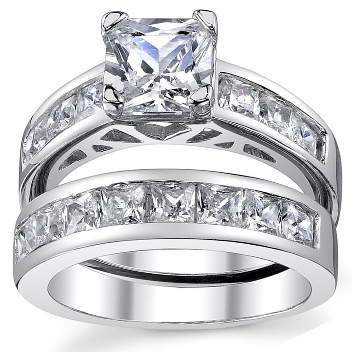 1 Carat Radiant Cubic Zirconia CZ Sterling Silver 925 Wedding Engagement Ring Band Set 5