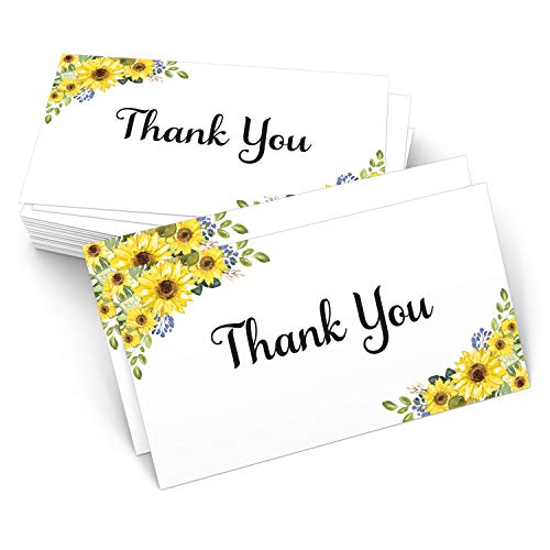 321Done Thank You Notecards Small (Set of 50) Business Card Size 3.5" x 2" - Sunflowers on White - For Gifts, Parties, Weddings, Small Home Business, and Any Occasion- Made in USA - Floral