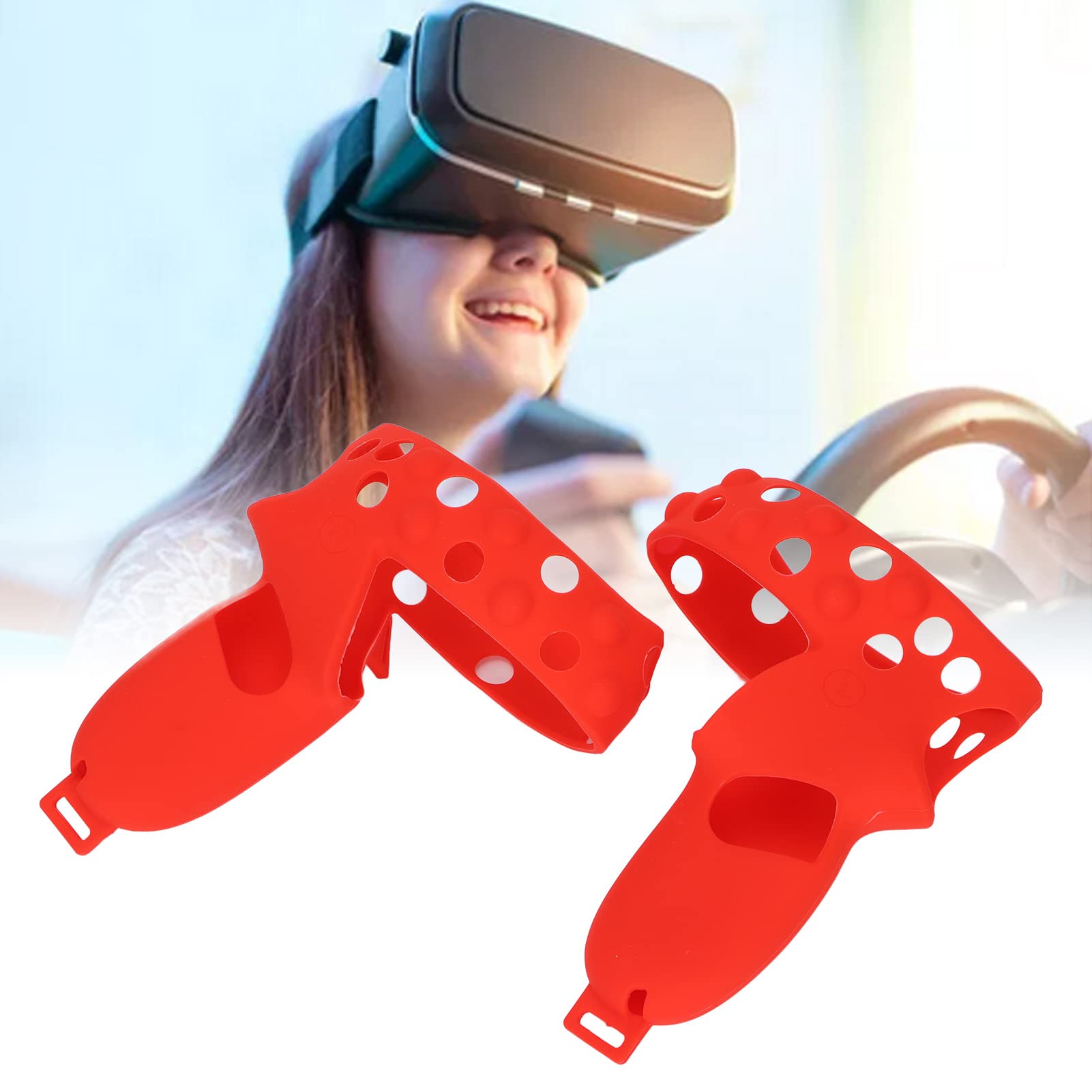 070 Controller Grip Cover for Oculus Quest 2 Portable Controller Grip Cover for Oculus Quest 2 VR Controller Handle Silicone Protective Cover with Adjustable Knuckle Strap(red)