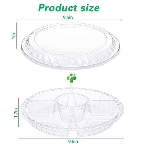 10 Pieces Appetizer Serving Trays with Lids Party Veggie Fruit Snack Trays with Lid Disposable Compartment Serving Platters Vegetable Salad Food Serving Containers (Clear,8.7 x 8.7 x 2.4 Inch)