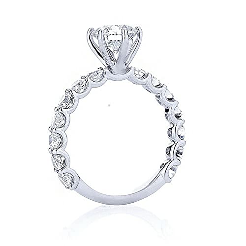 1 1/2 CT Round Shape White Cubic Zirconia Side Stones Womens Wedding Engagement Ring in 14K White Gold Plated 925 Sterling Silver (1.50 Cttw) Ring Size - 4