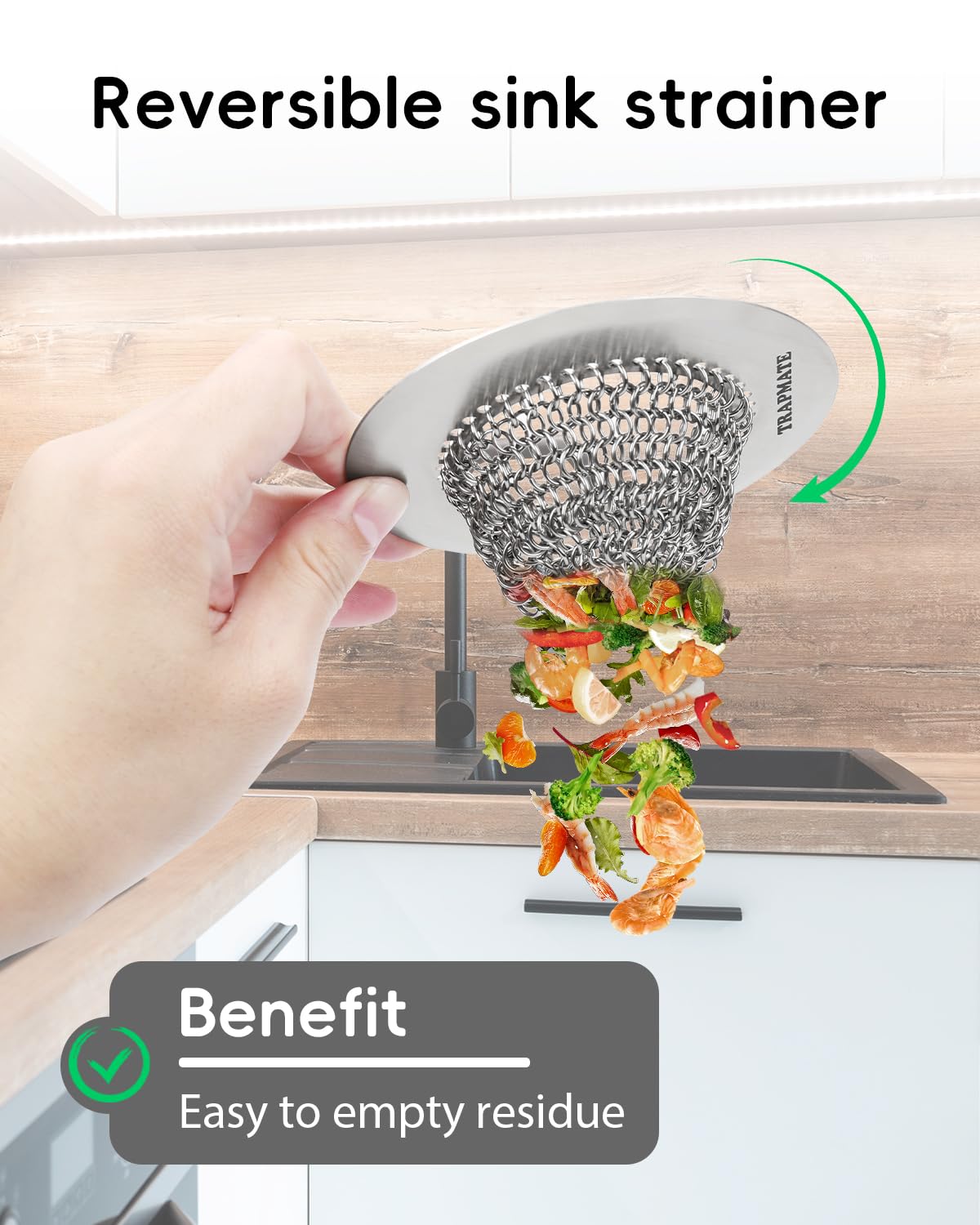1 Pack Sink Strainer, Flexible Chain Mesh Easy Clean Kitchen Sink Drain Strainer, Anti-Rust 304 Stainless Steel Sink Strainer, Sink Protectors Clog-Free Sink Catcher Strainer for Food Garbage Disposal