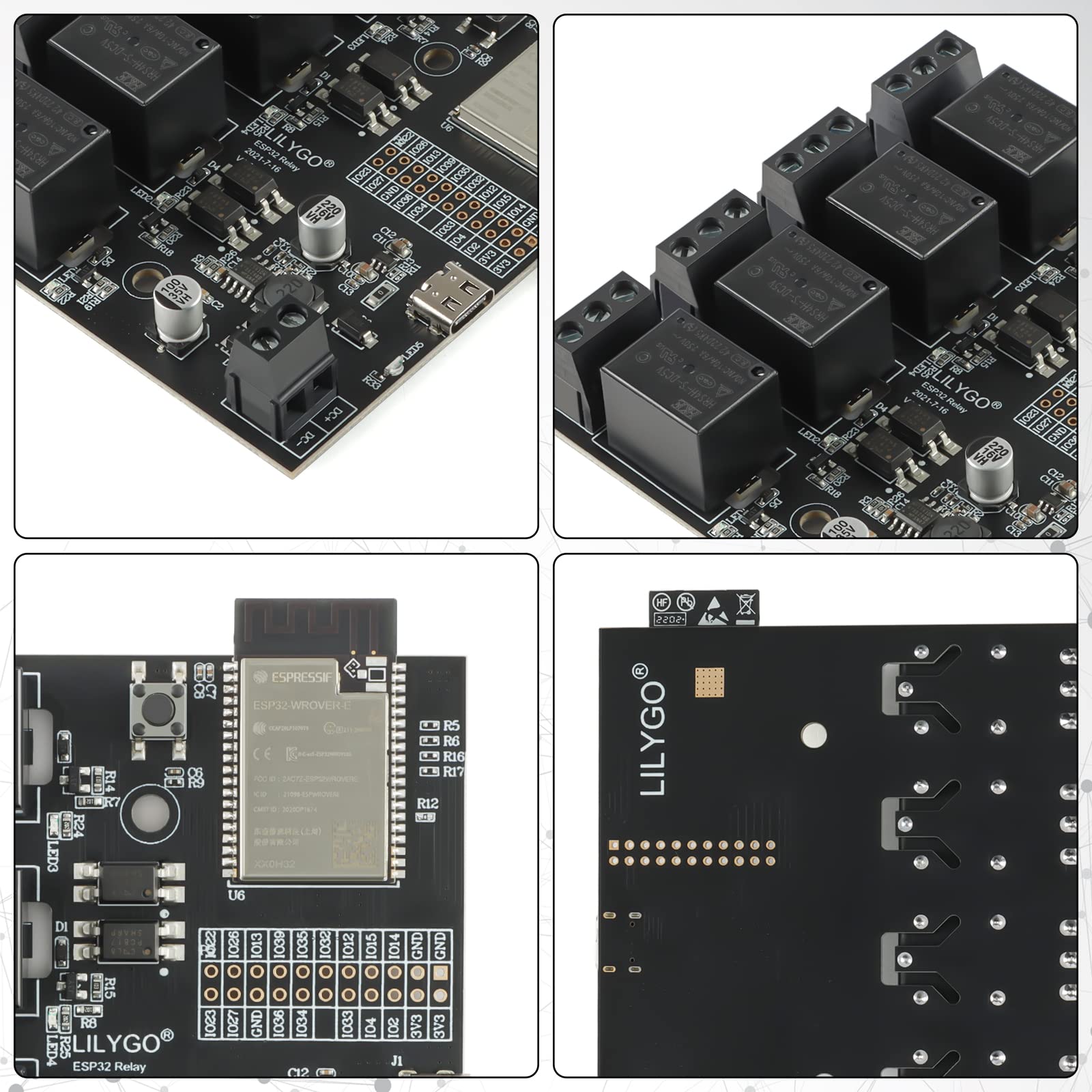 000 T-Relay ESP32 WROVER E Development Board DC 5V 4 Channel Relay Development Board 4mb Flash WiFi Remote Switch Control Bluetooth Support USB Power Supply for Arduino IDE