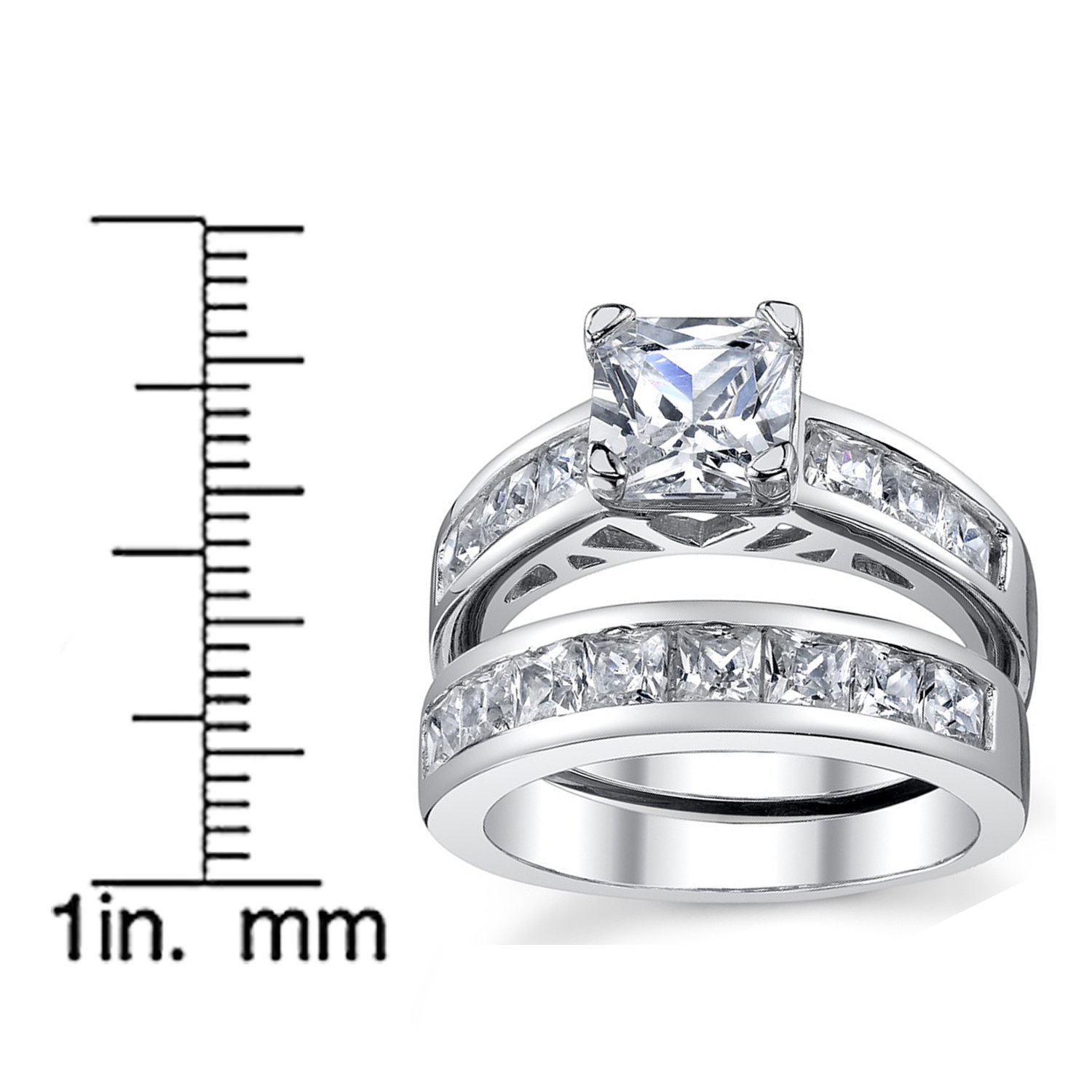 1 Carat Radiant Cubic Zirconia CZ Sterling Silver 925 Wedding Engagement Ring Band Set 5