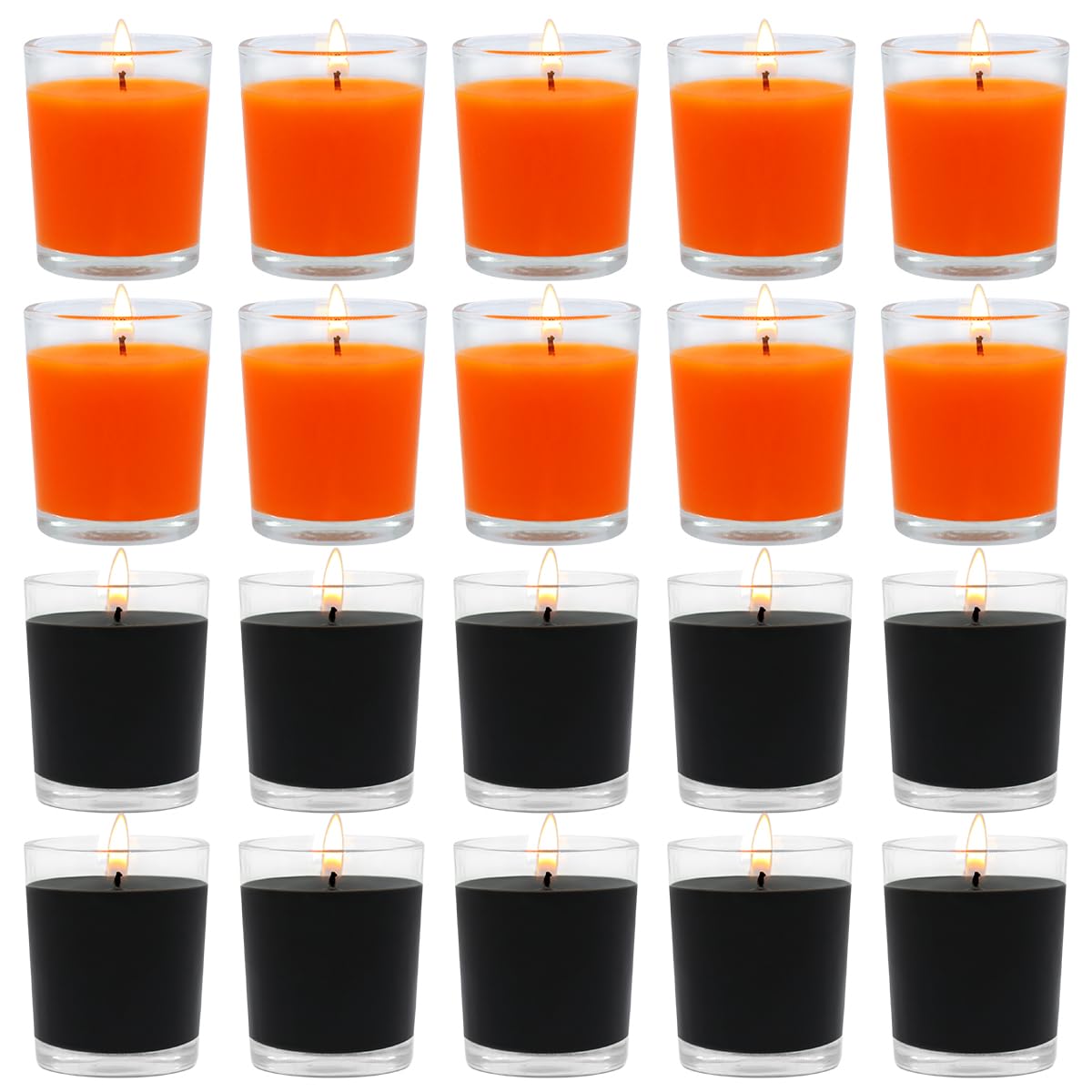 10 Orange and 10 Black Votive Candles, Unscented Soy Wax Candle Filled in Clear Glass for Halloween Fall Home Décor and DIY