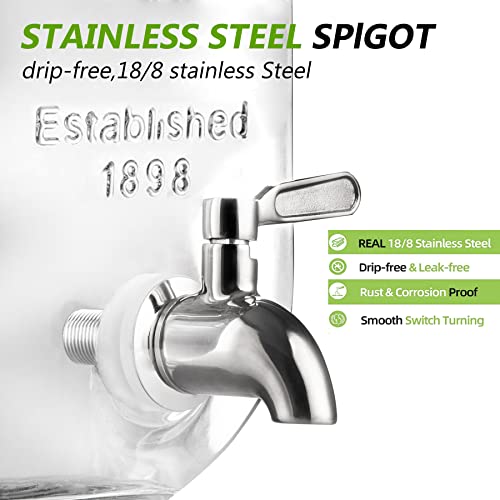 1 Gallon Beverage Dispenser with Stand, 18/8 Stainless Steel Spigot- [2 Pack] Airtight & Leakproof Glass Sun Tea Jar with Anti-Rust Lids, Drink Dispensers for Parties - Laundry Detergent Dispenser