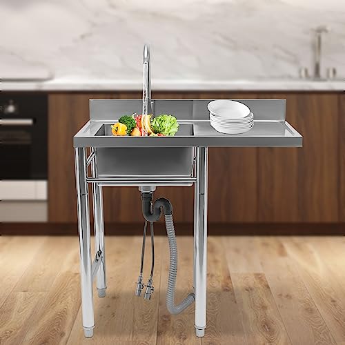 1 Compartment Stainless Steel Kitchen Sink,Free Standing Single Bowl Commercial Sink,for Outdoor Indoor, Kitchen,Garage, Restaurant,Laundry/Utility Room(35.4" W x 21.2" D x 39.3" H)