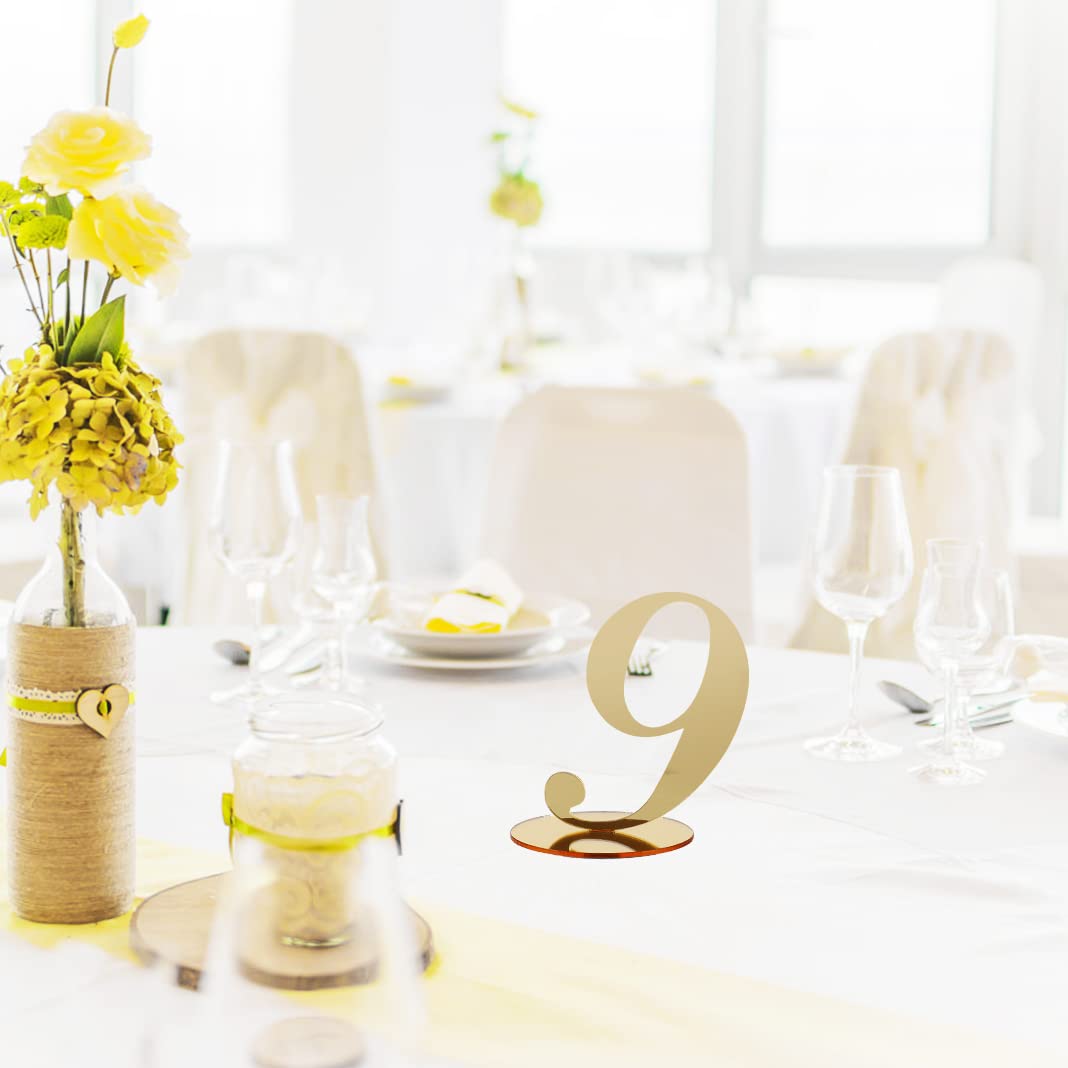1-15 Acrylic Table Number Decoration Gold Mirror Table Number Signs With Stand Base Table Numbers Cards for Wedding&Party Double Side Mirrored