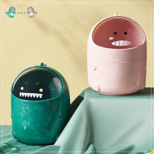 1.28 Gal Mini Desktop Trash Can with Lid, Cute Little Dinosaur Countertop Garbage Bin, Plastic Tiny Tabletop Wastebasket for Office/Kitchen/Coffee Table Room Decoration - Green