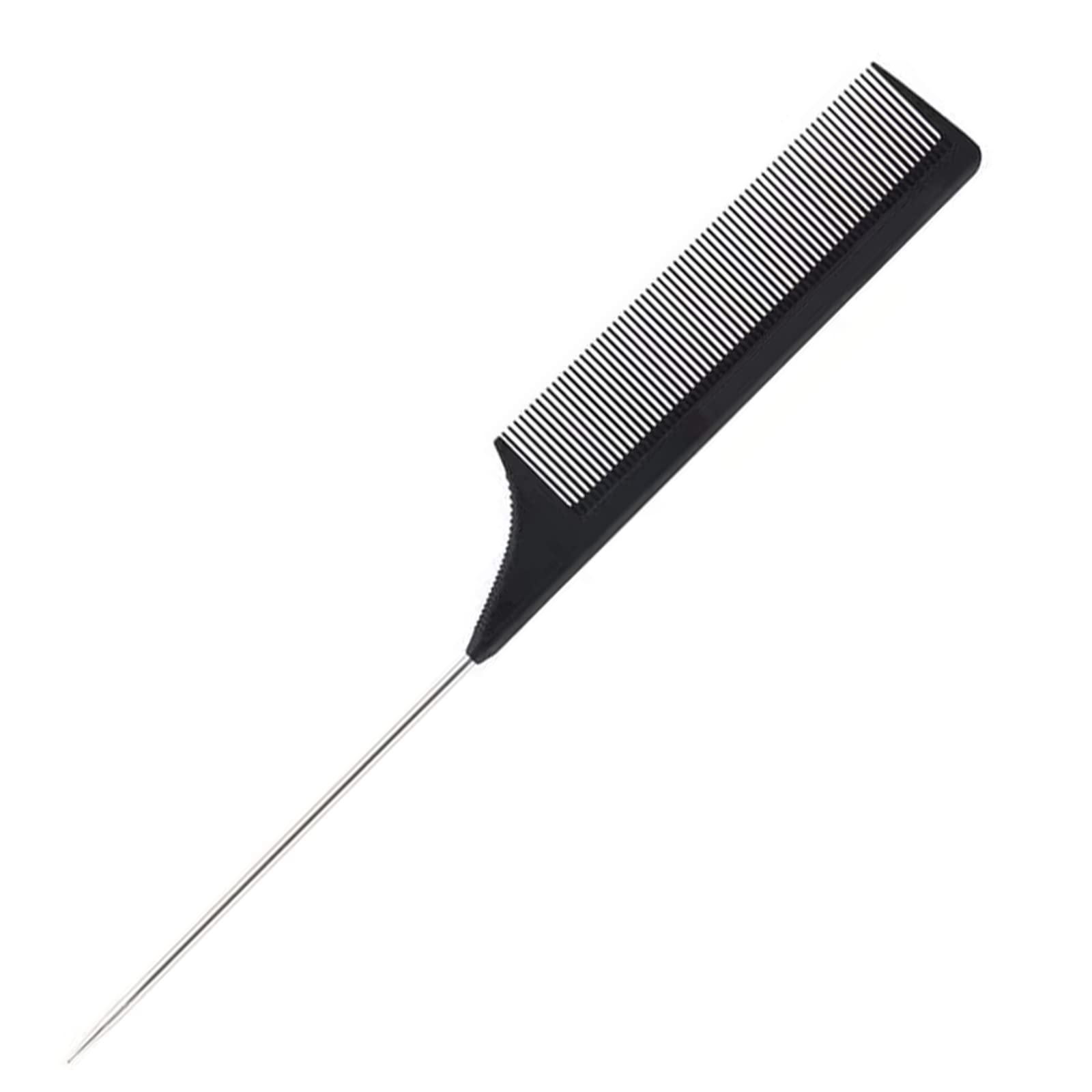 1 Pack Professional Carbon Steel Tail Combs Heat Resistant with Metal Pick, Anti Static Black Styling Tail Hair Comb Fine Teeth, Metal Pintail Teasing Comb Brush