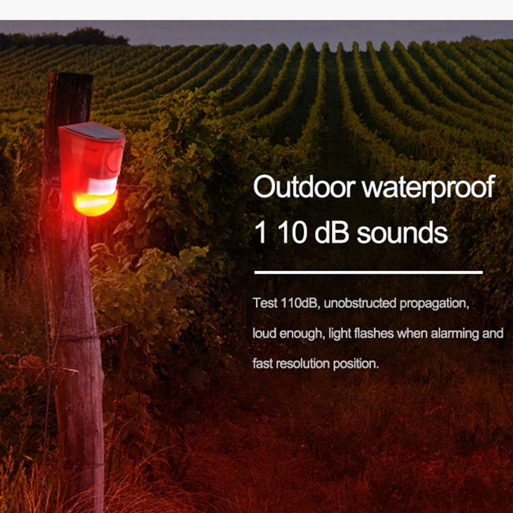 1 Pack Solar Outdoor Motion Sensor Alarm, Solar Powered Sound Alarm Strobe Light,110dB Motion Detector Security Alarm Loud Siren for Home Villa Farm Outdoor Yard