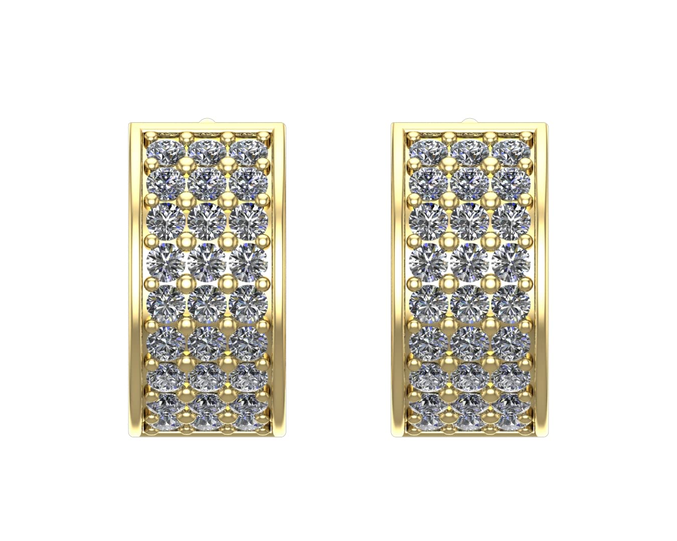 1 Carat 14K Yellow Gold 3 Rows Pave Set Cuff Huggie Diamond Earrings Premium Collection (H-I Color)