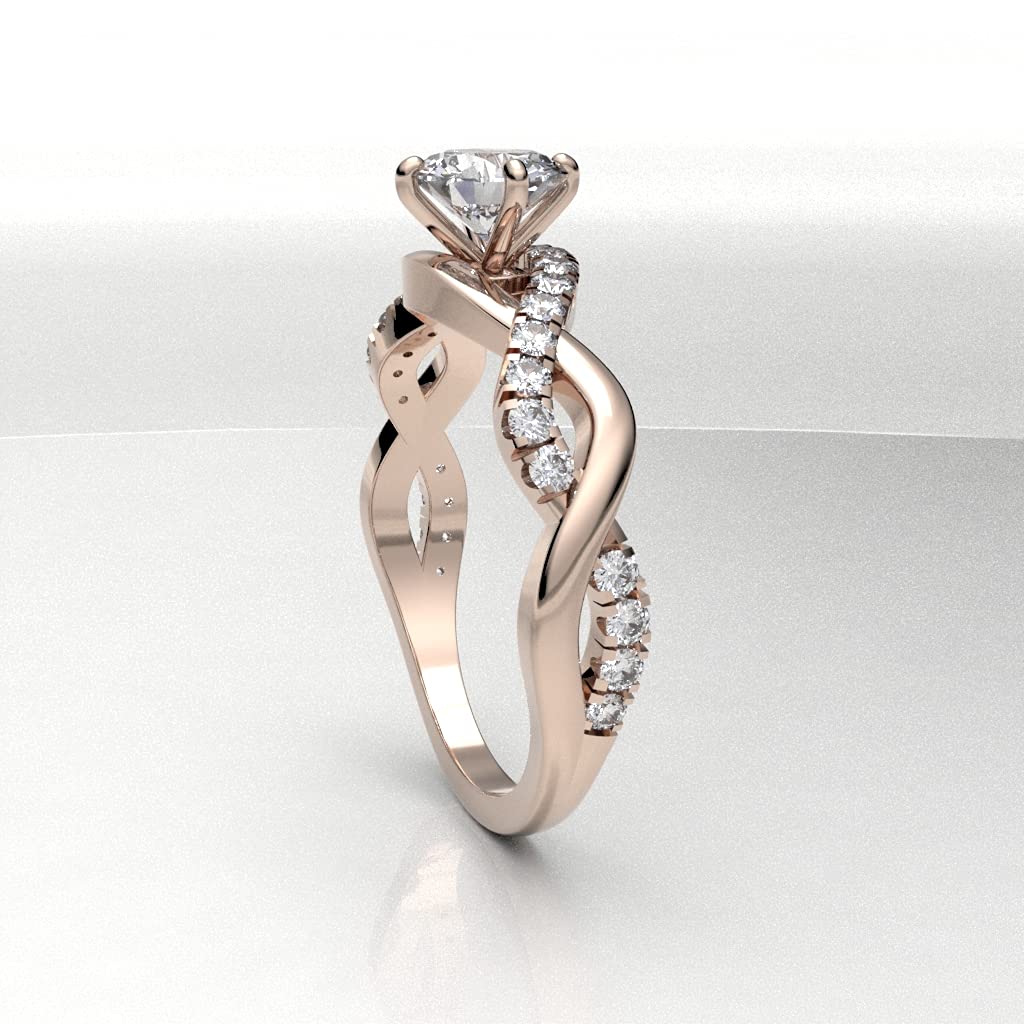 0.70 Carat TCW Round Diamond Infinity Engagement Ring Set 14K Gold Ladies Wedding Band 0.33 Carat Solitaire Diamond Split Shank Pave Set Stackable Ring For Women Color HI / Clarity I1 (rose-gold)