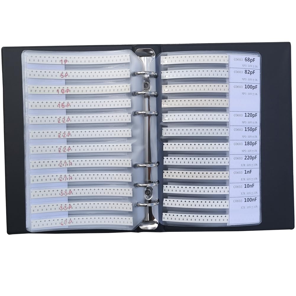 0603 0R-10M & 1pF-2.2uF 1% Resistor and Capacitor Mixed Practical Kit 87 Values SMD Assorted Resistors Capacitor Sample Book Combo Pack Kit