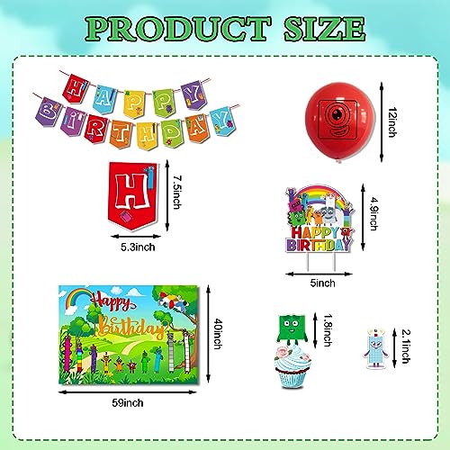 107 Pcs Number Blocks Birthday Party Supplies - Number Birthday Decorations Include Banner, Latex Balloons, Cake Topper, Cupcake Toppers, Backdrop, Stickers, Digital Themed Block Party Gift Sets