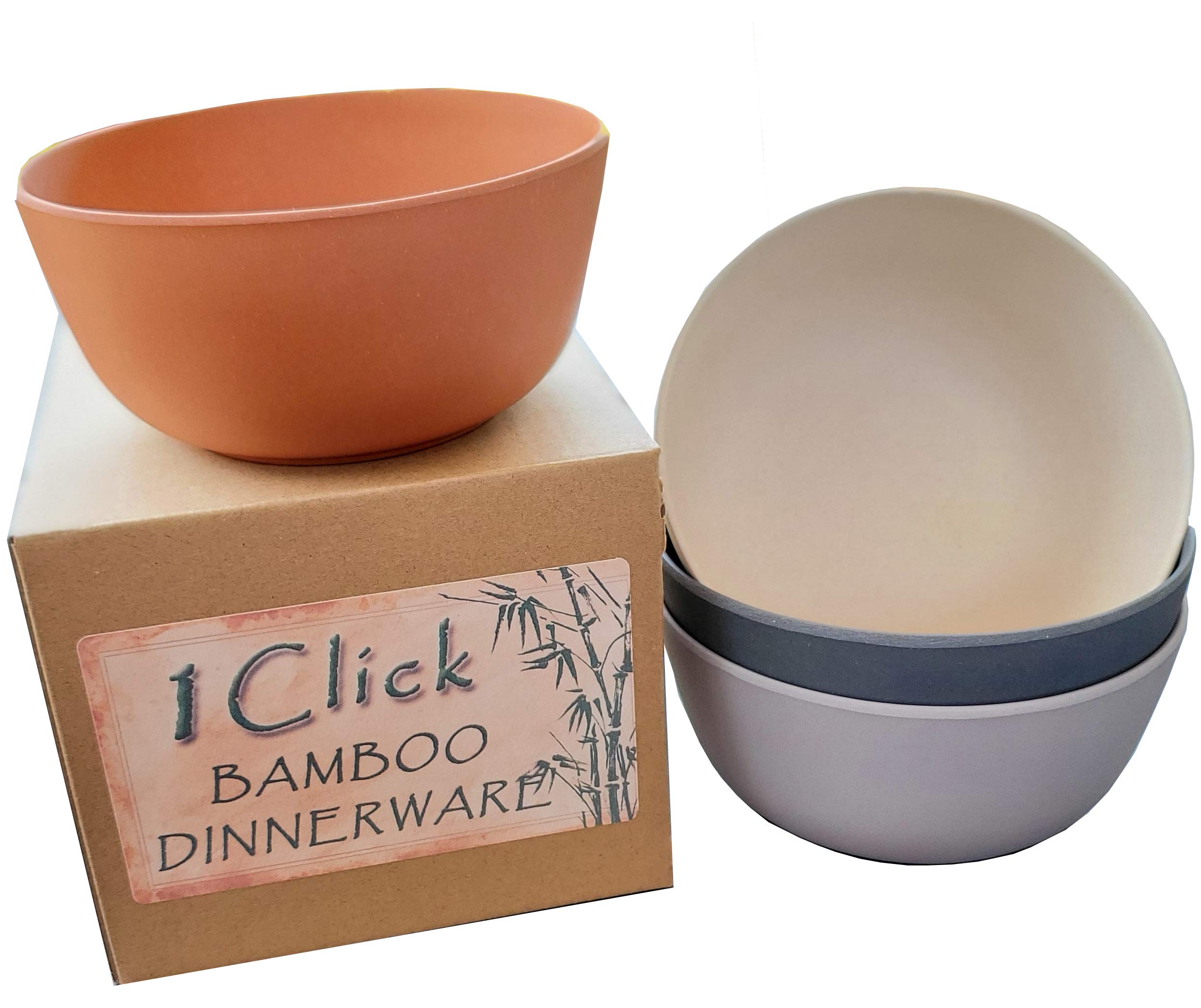 1 Click Bamboo Fiber Bowls, Set of 4, Multicolor, Dinnerware, Reusable,15 oz, Dishwasher Safe, For Salad, Soup, Cereal, Pasta, Snack. For Party, Events, Everyday Use, Outdoor