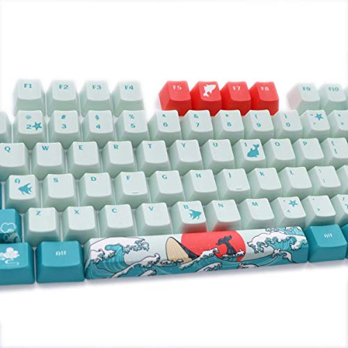108 Keys Coral Sea Keycap Set OEM Profile PBT 5-Sided Dye-Sublimation Keycaps for 61/87/104 Keys Mechanical Keyboard with Keycaps Puller