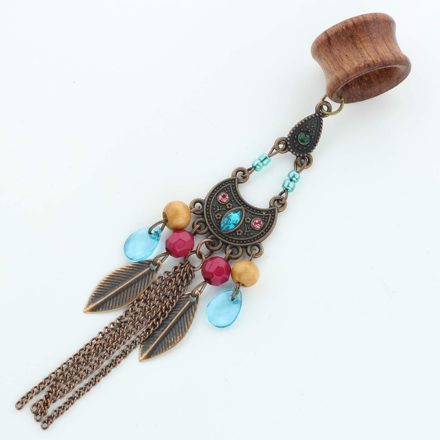 00G 10mm Bohemia Beads Owl Tassel Wood Dangle Ear Gauges Piercing Flesh Tunnels Plugs Statement Earrings