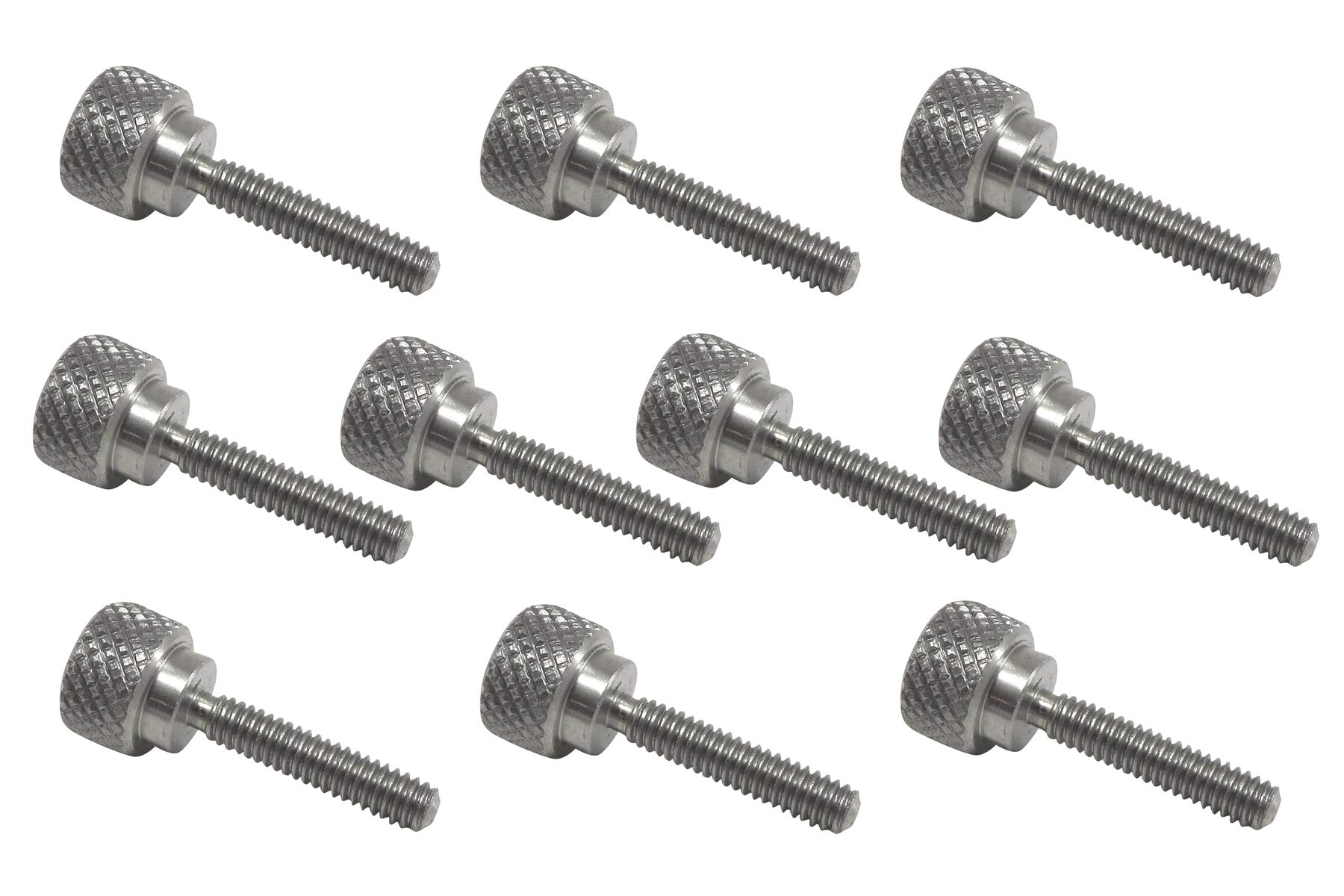 10 Pack 8-32 x 3/4 Inch Threads 303 Stainless Steel Diamond Knurled Thumb Screws Knobs with Straight Shoulders Right-Hand Threads SAE Flat Tip Uncoated