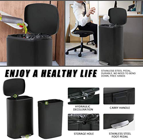 13 Gallon Trash Can with Lid for Office Kitchen Stainless Steel Metal Trash Can, Room Large Recycling Trash Can, Step Trash Can Wastebasket, Garbage Container Bin, Removable Liner Bucket, Black Body