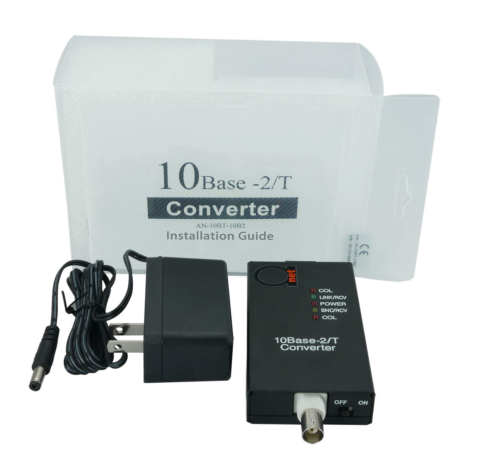10BaseT RJ45 UTP to 10Base2 Thinnet Coax BNC Media Converter | Ethernet Adapter 10Base-T/2