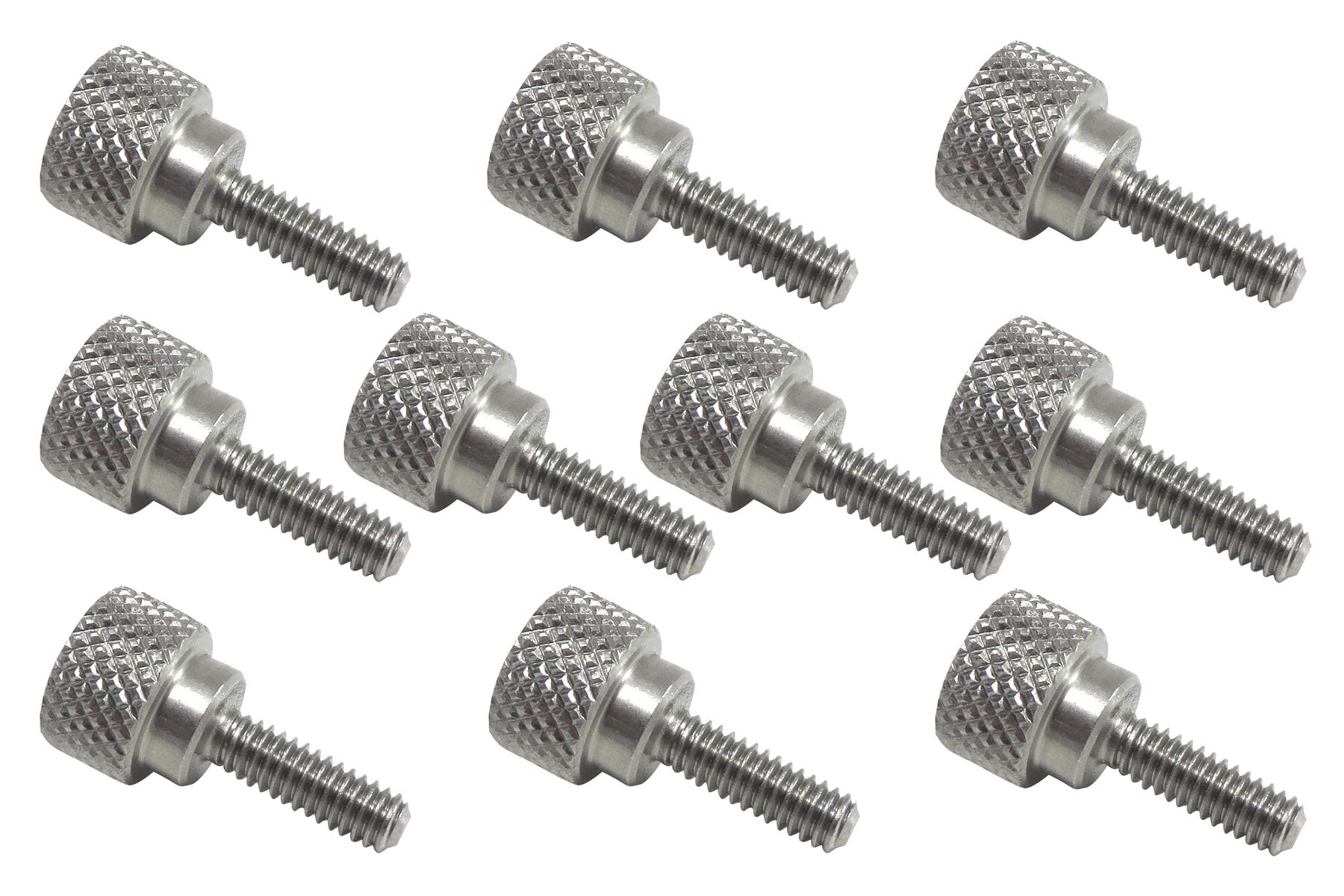10 Pack 8-32 x 1/2 Inch Threads 303 Stainless Steel Diamond Knurled Thumb Screws Knobs with Straight Shoulders Right-Hand Threads SAE Flat Tip Uncoated